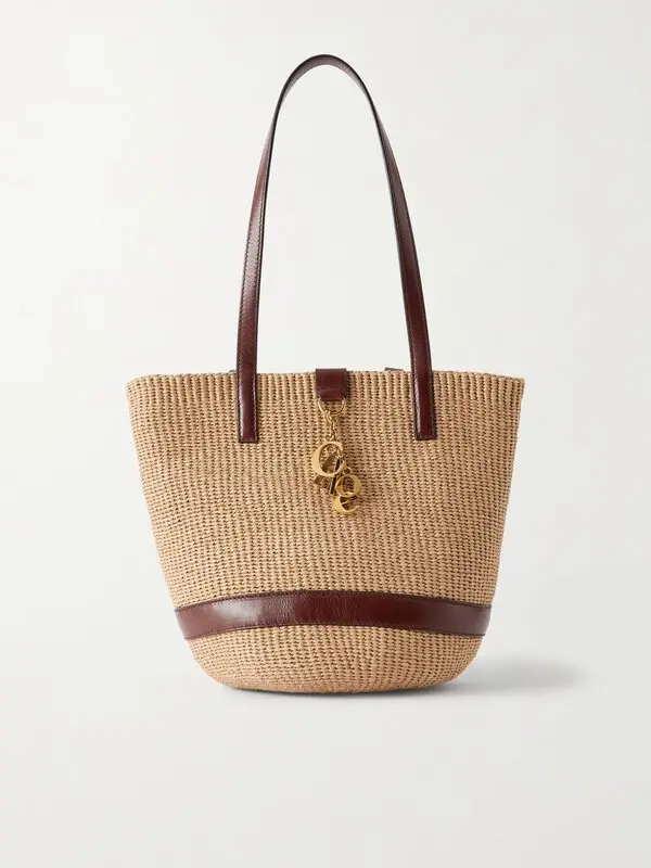 Chloé Leather-trimmed Raffia Bucket Tote Bag
