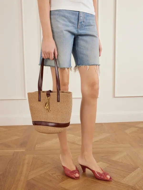 Chloé Leather-trimmed Raffia Bucket Tote Bag