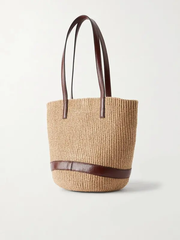 Chloé Leather-trimmed Raffia Bucket Tote Bag