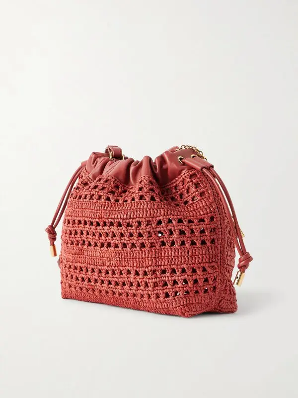 Chloé Raffia Shoulder Bag With Leather Trim - Red