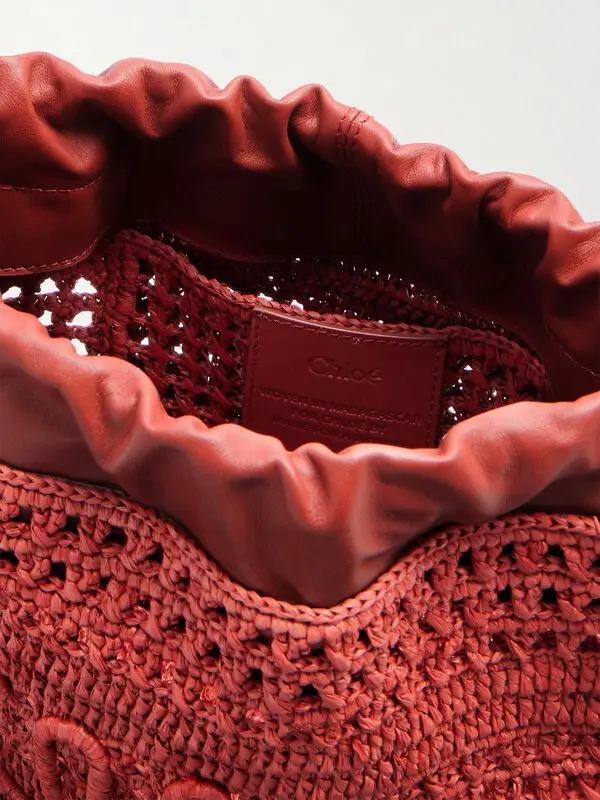 Chloé Raffia Shoulder Bag With Leather Trim - Red