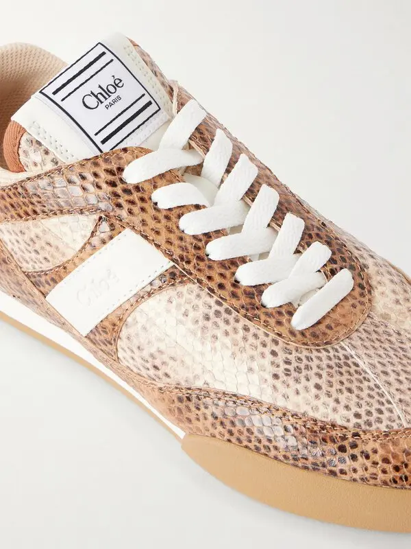 Chloé Kick Snake-effect Leather Low Top Sneakers - Brown