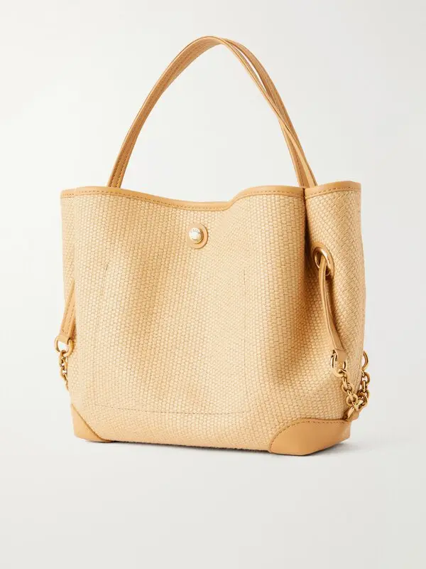 Chloé Clover Raffia Effect Tote With Leather Trim And Gold Tone Chains
