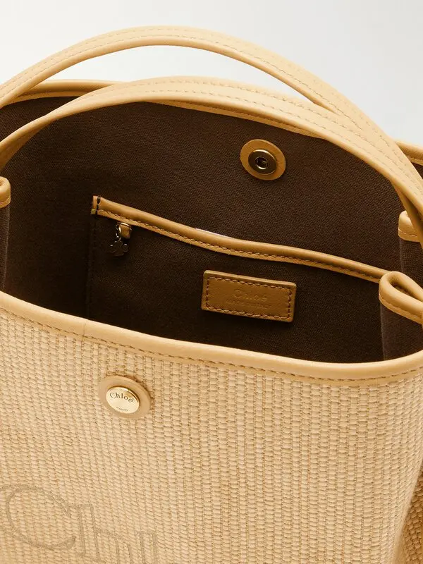 Chloé Clover Raffia Effect Tote With Leather Trim And Gold Tone Chains