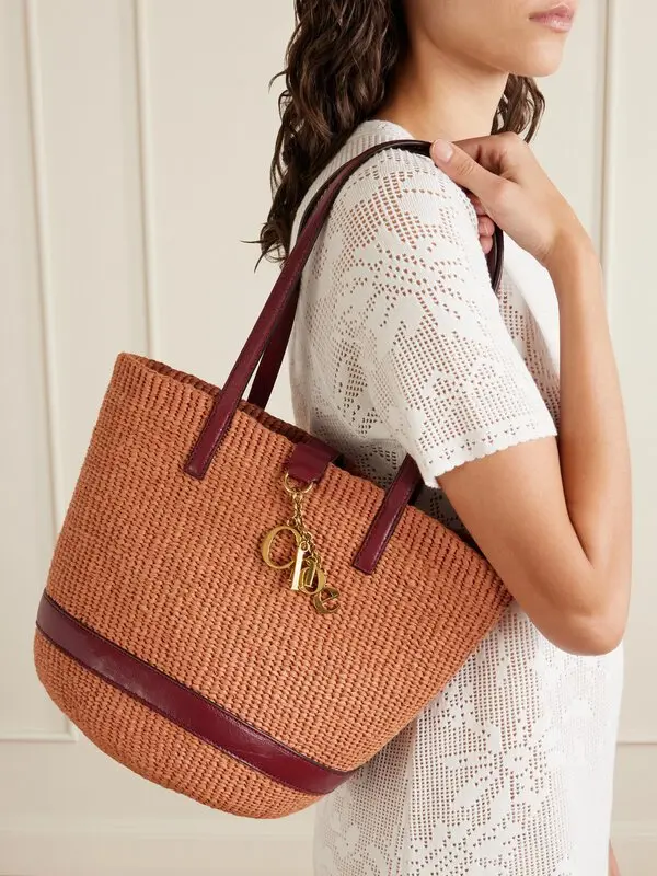 Chloé Raffia Tote Bag With Leather Trim