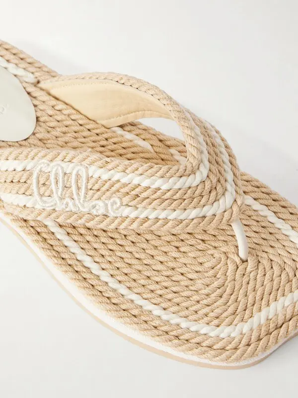 Chloé Embroidered Striped Flat Sandals