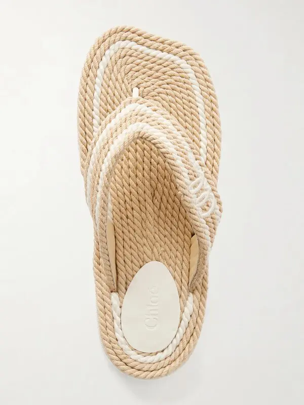 Chloé Embroidered Striped Flat Sandals