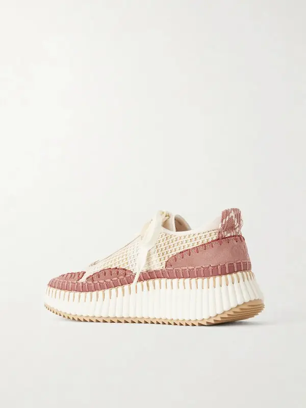 Chloé Nama Embroidered Suede And Recycled-mesh Sneakers