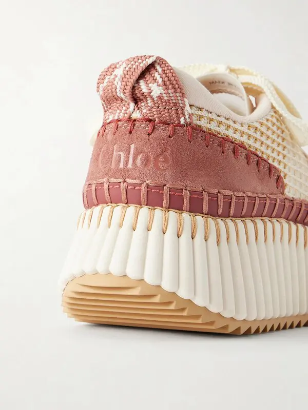 Chloé Nama Embroidered Suede And Recycled-mesh Sneakers