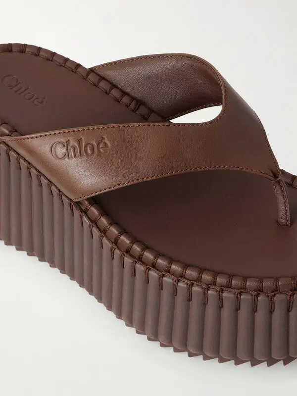 Chloé Nama Leather Platform Thong Sandals - Brown