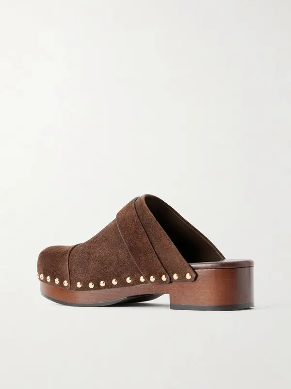 Chloé Jeannette Embellished Suede Clogs - Brown