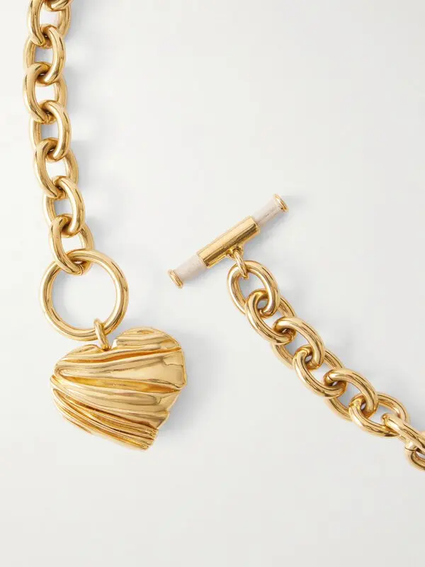 Chloé Tone Heart Charm Link Necklace With Leather Detail
