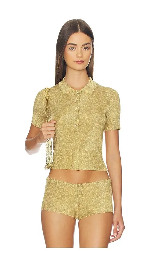GUIZIO Mateo Polo Top In Metallic - Gold