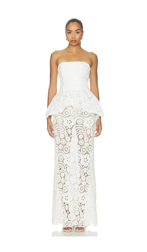 PatBO Gal Embroidery Peplum Maxi Dress - White