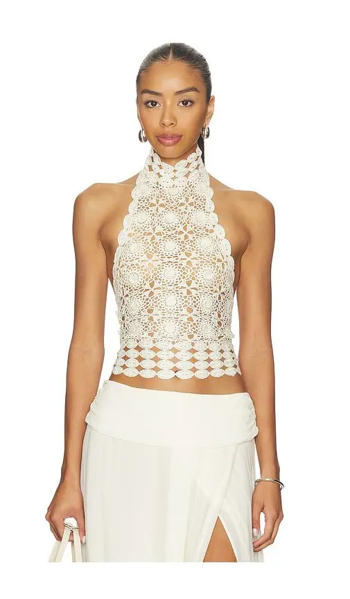 Bec & Bridge Ania Halter Top Crochet Knit - Ivory