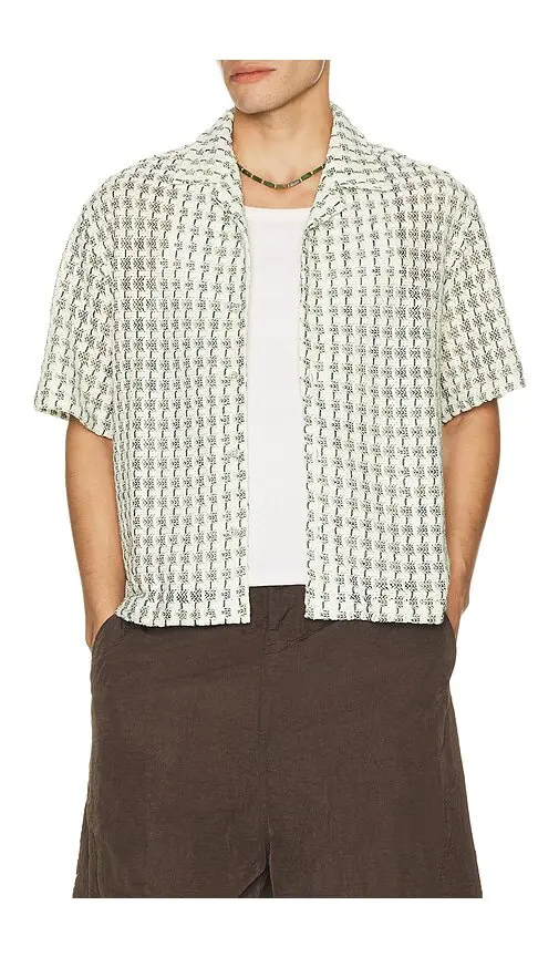 PERCIVAL Freddie Crochet Cuban Collar Boxy Shirt - Green