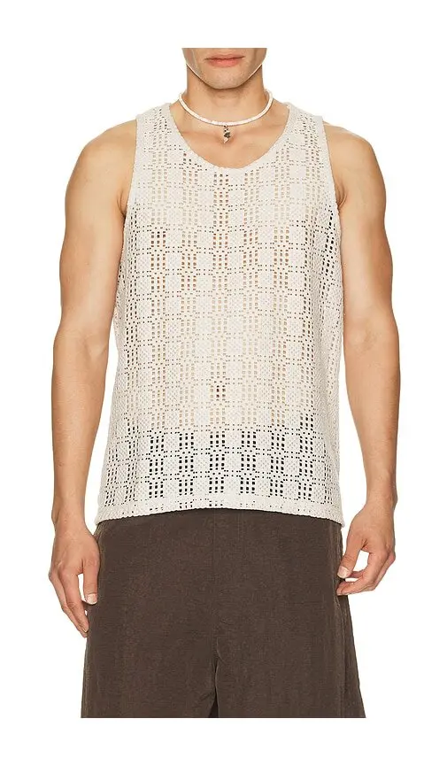 BATHER Lattice Tank Top In Brown - Dune