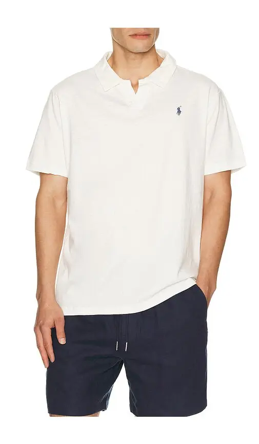 Polo Ralph Lauren Short Sleeve Cotton Linen Johnny Collar Polo In Ivory - Nevis
