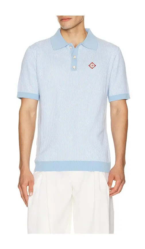 Casablanca Pinstripe Polo Shirt In Blue - Light Blue