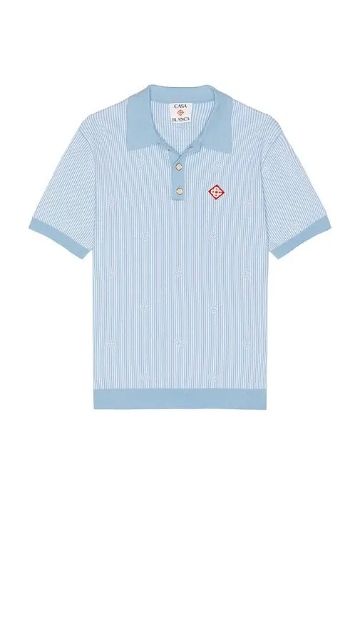Casablanca Pinstripe Polo Shirt In Blue - Light Blue
