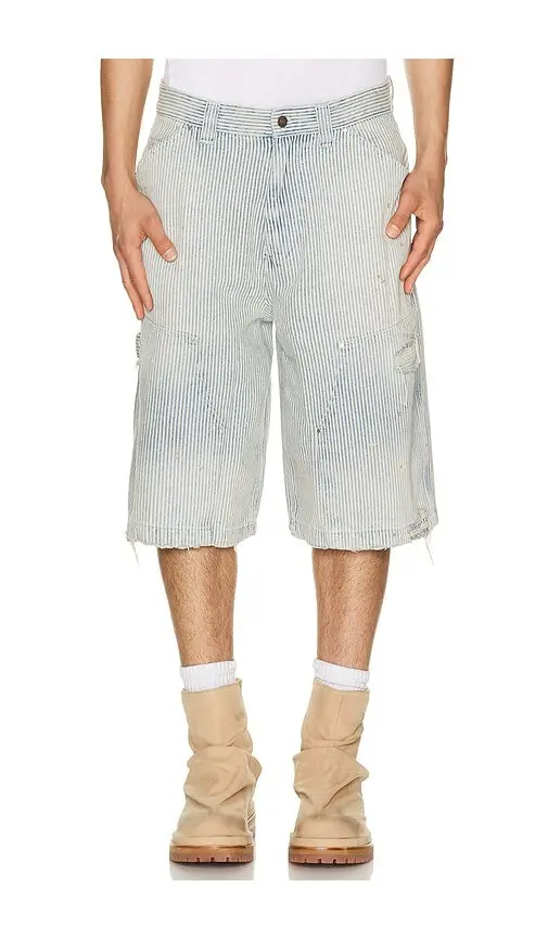 JADED LONDON Distressed Pinstripe Carpenter Jorts