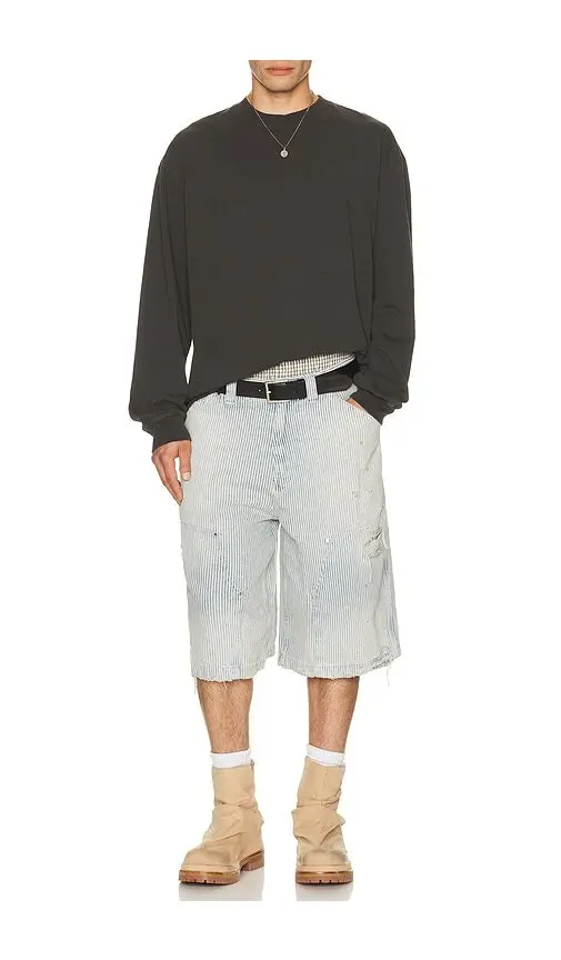 JADED LONDON Distressed Pinstripe Carpenter Jorts