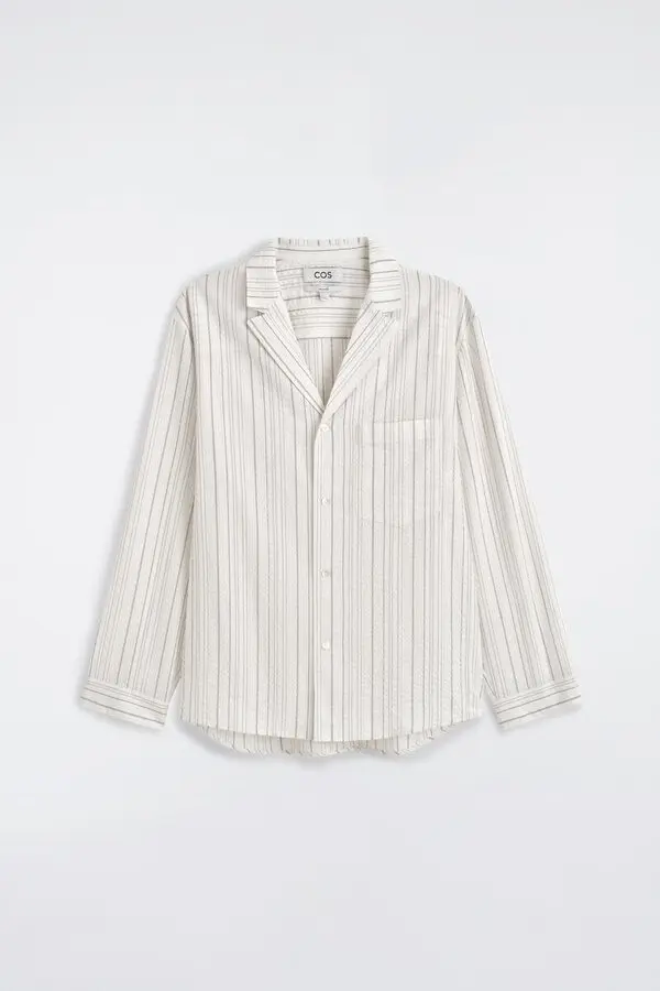 Cos Striped Textured Camp-collar Shirt - White