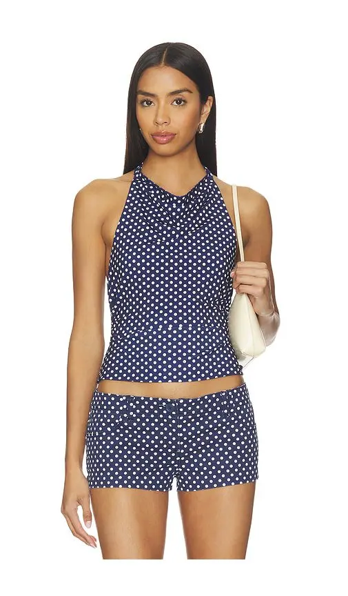 GUIZIO Polka Dot Cowl Neck Halterneck Top