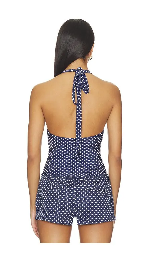 GUIZIO Polka Dot Cowl Neck Halterneck Top