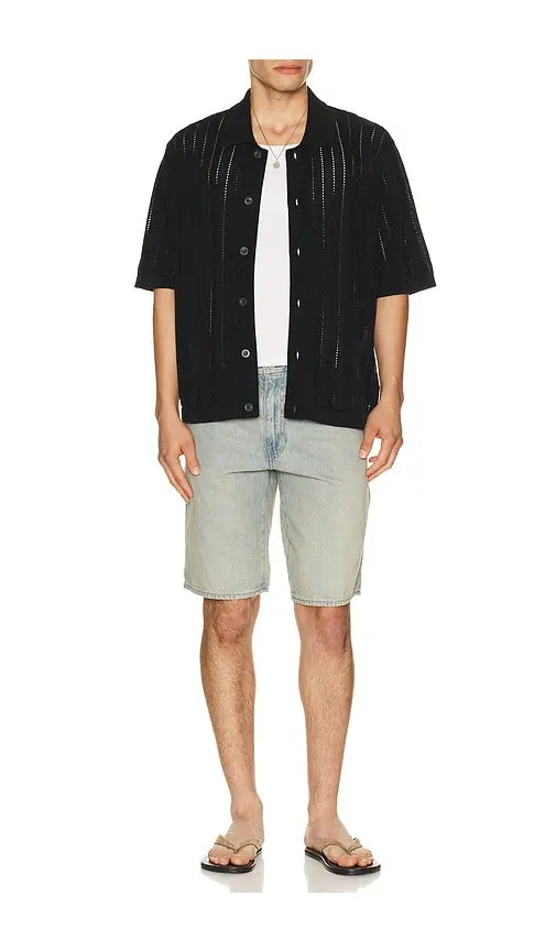 CORRIDOR Pointelle Stripe Buttondown In . Also - Black