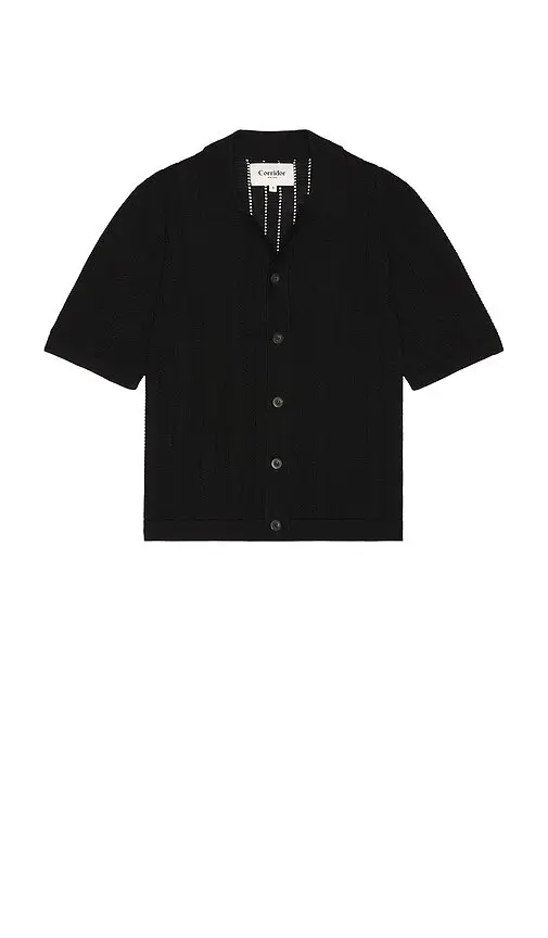 CORRIDOR Pointelle Stripe Buttondown In . Also - Black