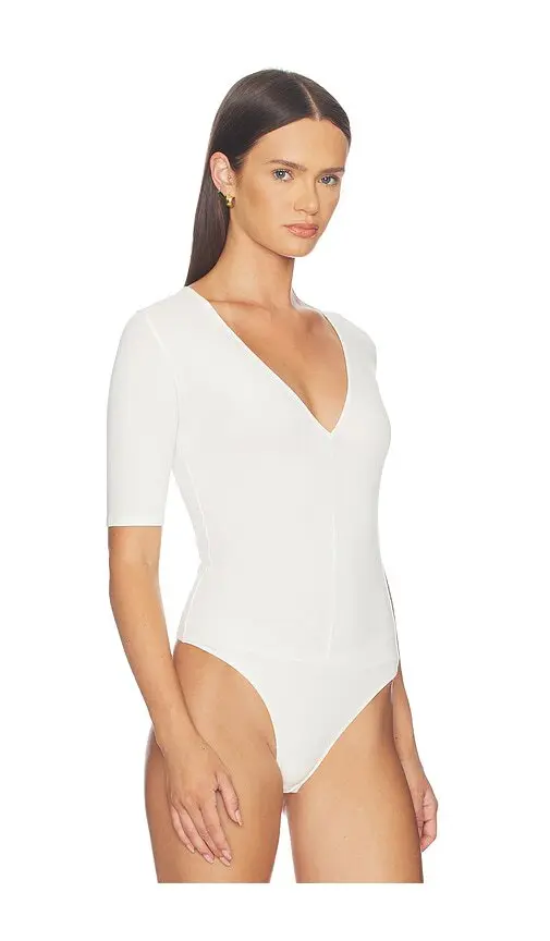 FLEUR DU MAL Organic Cotton Deep Plunge Bodysuit - Ivory