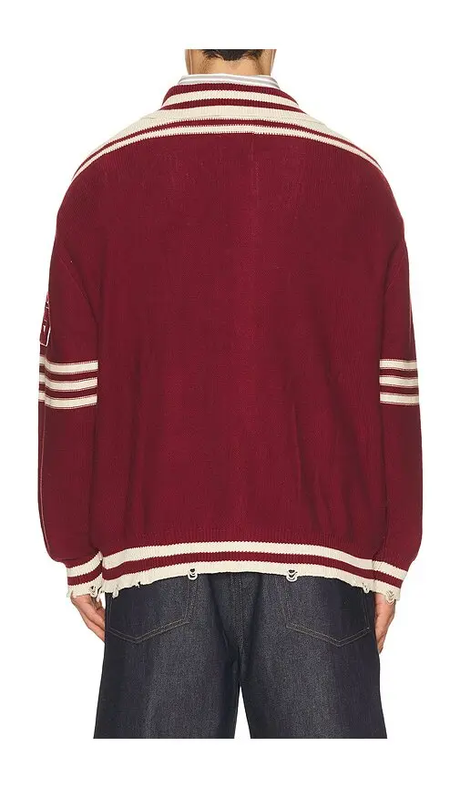 FOUND Varsity Patch Collared Cardigan - Red