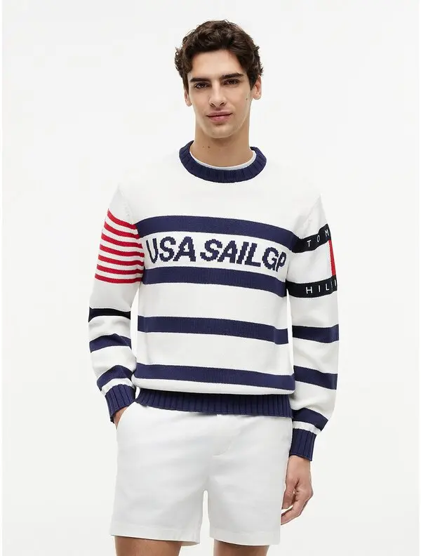 Tommy Hilfiger X U.s. Sailgp Team Striped Sweater - Ecru/navy