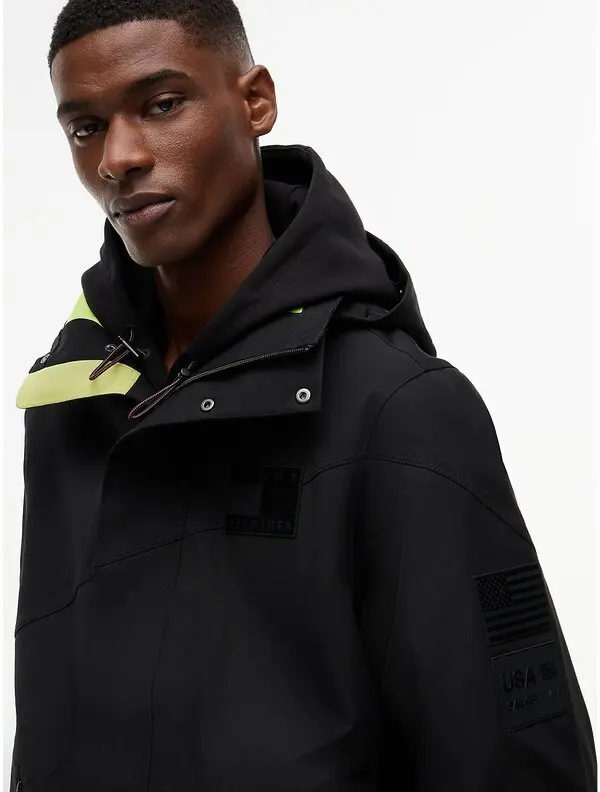 Tommy Hilfiger X U.s. Sailgp Team Tonal Logo Hooded Windbreaker - Black