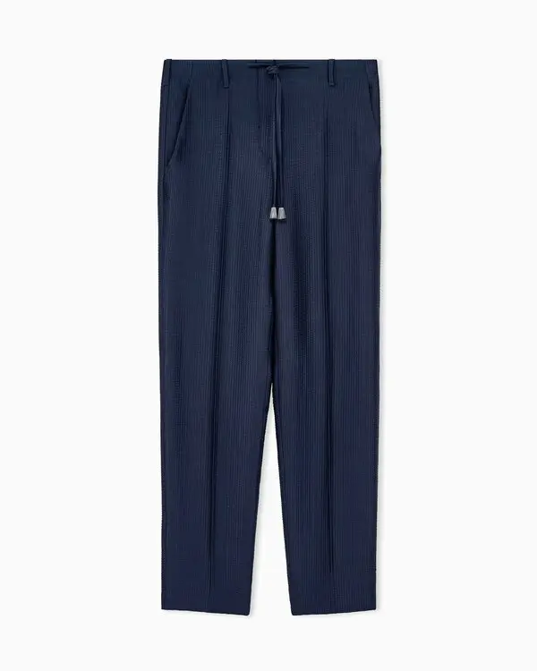 Giorgio Armani Textured Viscose And Wool Trousers With Drawstring