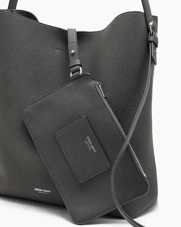 Giorgio Armani Shoulder Bag In Grained Leather With Split Leather Lining