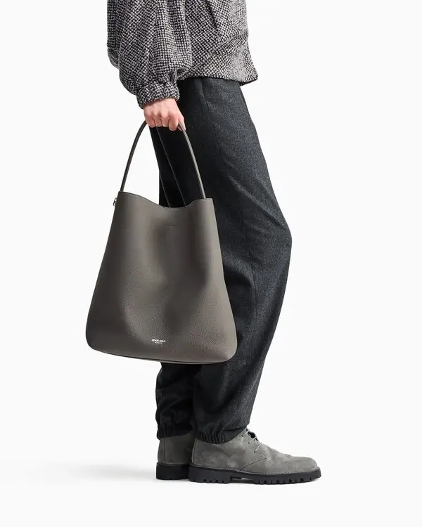 Giorgio Armani Shoulder Bag In Grained Leather With Split Leather Lining