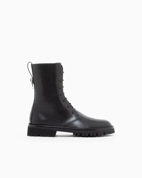 Giorgio Armani Boot Leather Upper With Cushioned Sole - Black