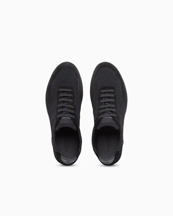 Giorgio Armani Suede And Mesh Sneakers With Leather And Rubber Sole