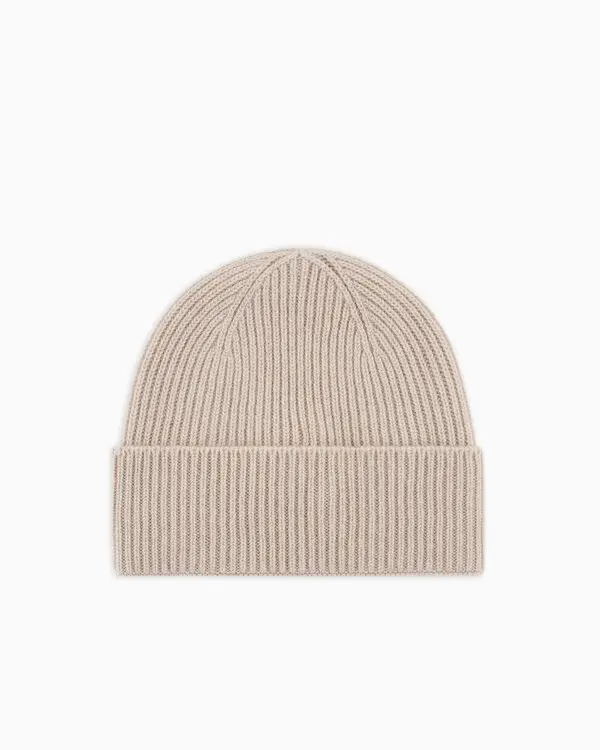 Giorgio Armani Ribbed Cashmere Beanie - Beige