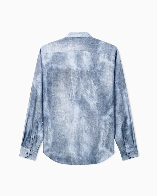 Giorgio Armani Shirt Regular Fit In Silk Twill With Delavé Denim Effect