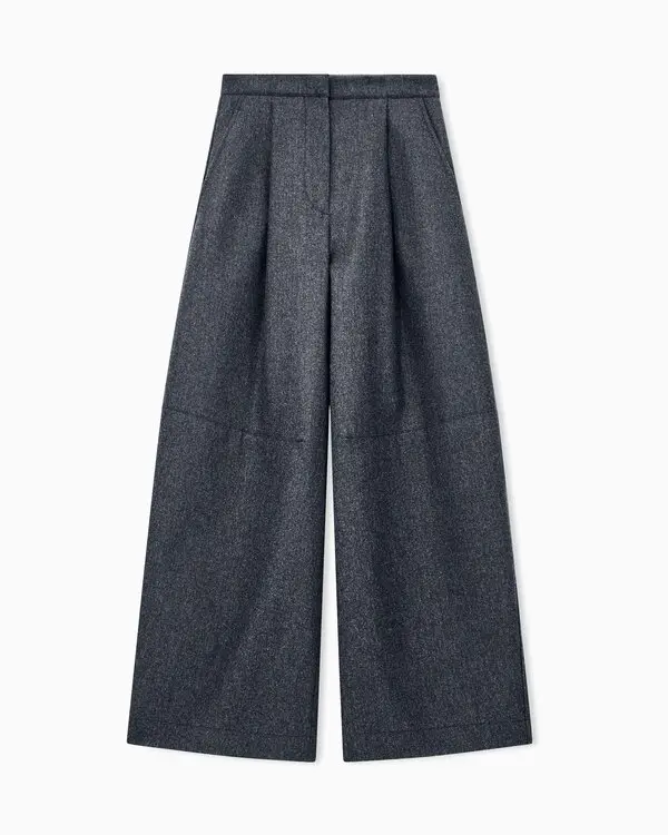 Giorgio Armani Wide-leg Trousers In Bonded Wool And Cashmere Flannel - Grey