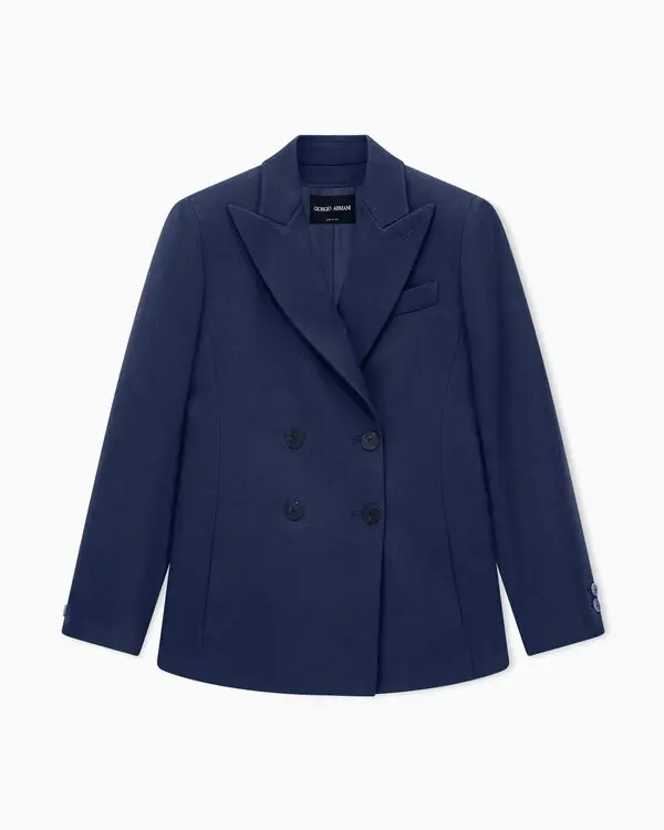 Giorgio Armani Double-breasted Wool Blazer With Peak Lapels - Blue