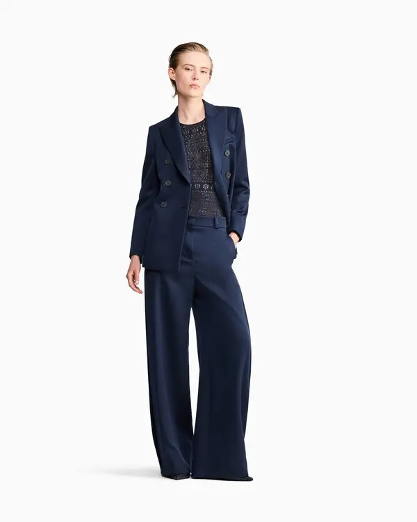Giorgio Armani Double-breasted Wool Blazer With Peak Lapels - Blue