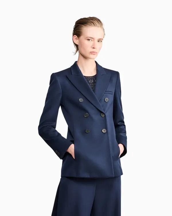 Giorgio Armani Double-breasted Wool Blazer With Peak Lapels - Blue