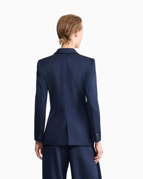 Giorgio Armani Double-breasted Wool Blazer With Peak Lapels - Blue