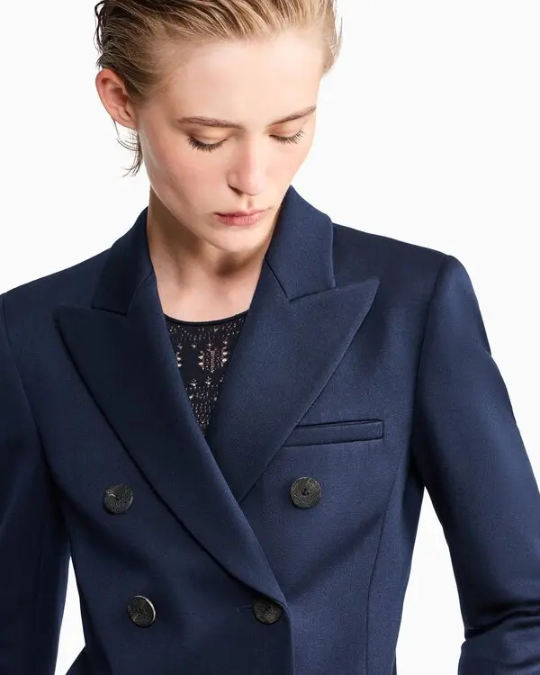 Giorgio Armani Double-breasted Wool Blazer With Peak Lapels - Blue