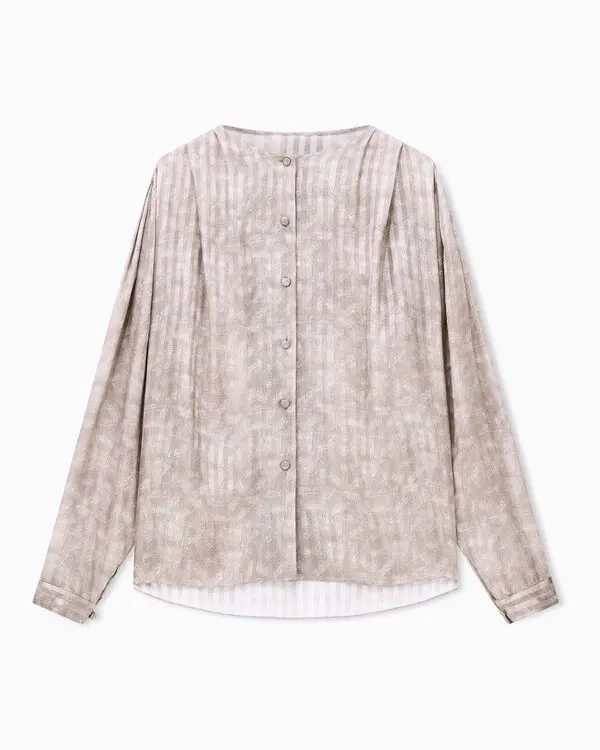 Giorgio Armani Collarless Printed Silk Blouse With Shoulder Pleats - Patterned