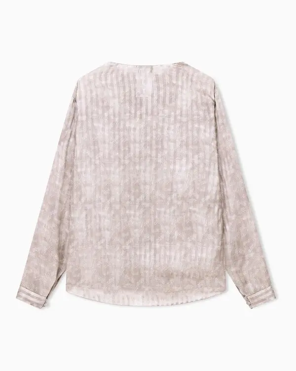 Giorgio Armani Collarless Printed Silk Blouse With Shoulder Pleats